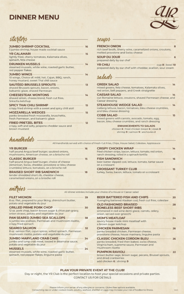 Menu - Berks County YR Club