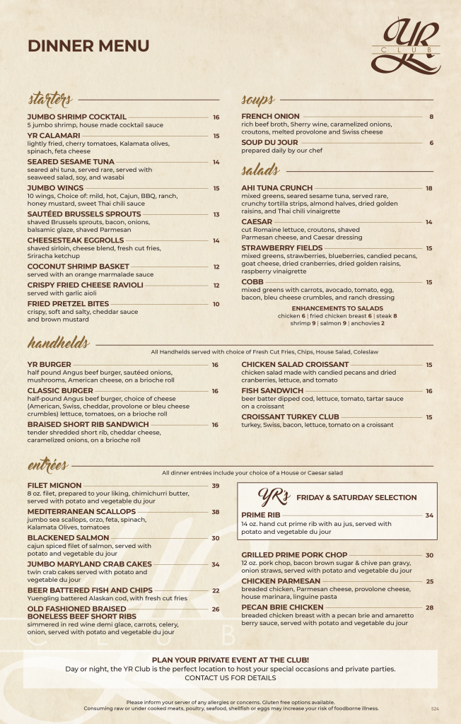 Menu - Berks County YR Club